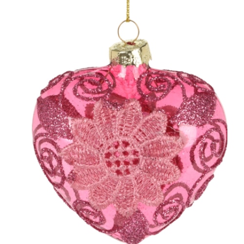 Glob Craciun, inima roz sau mov cu insertii de dantela, D7cm - eMAG.ro
