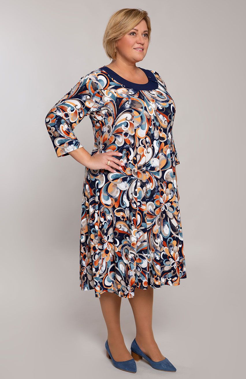 Rochie cu model colorat, MDR24, maneca 3/4, marimea 48/50 - eMAG.ro