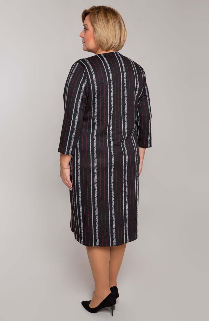 Rochie midi de culoare neagra, MDR24, in linii verticale, marimea 54 ...