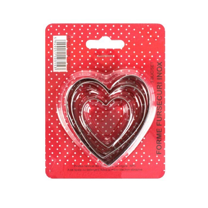 Set 3 bucati forma pentru decupat aluat fursecuri, Inima, Inox - eMAG.ro