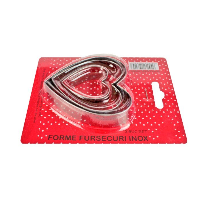 Set 3 bucati forma pentru decupat aluat fursecuri, Inima, Inox - eMAG.ro