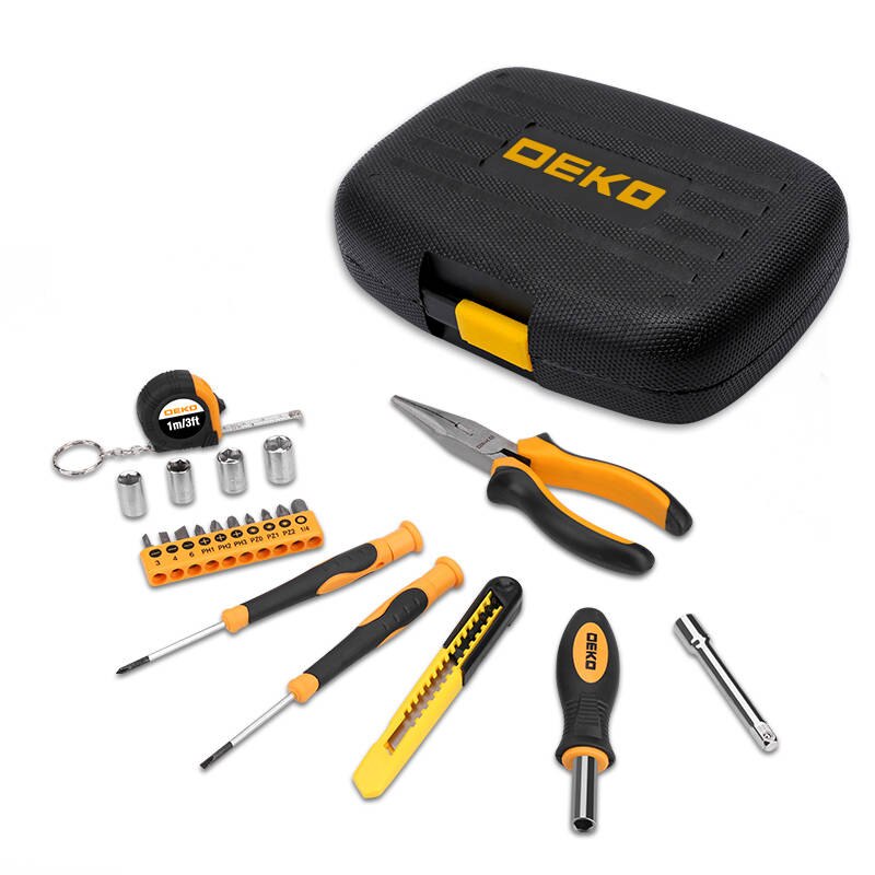 Set scule de mana, Deko, Tools TZ21, 21 bucati, Negru/Galben - eMAG.ro