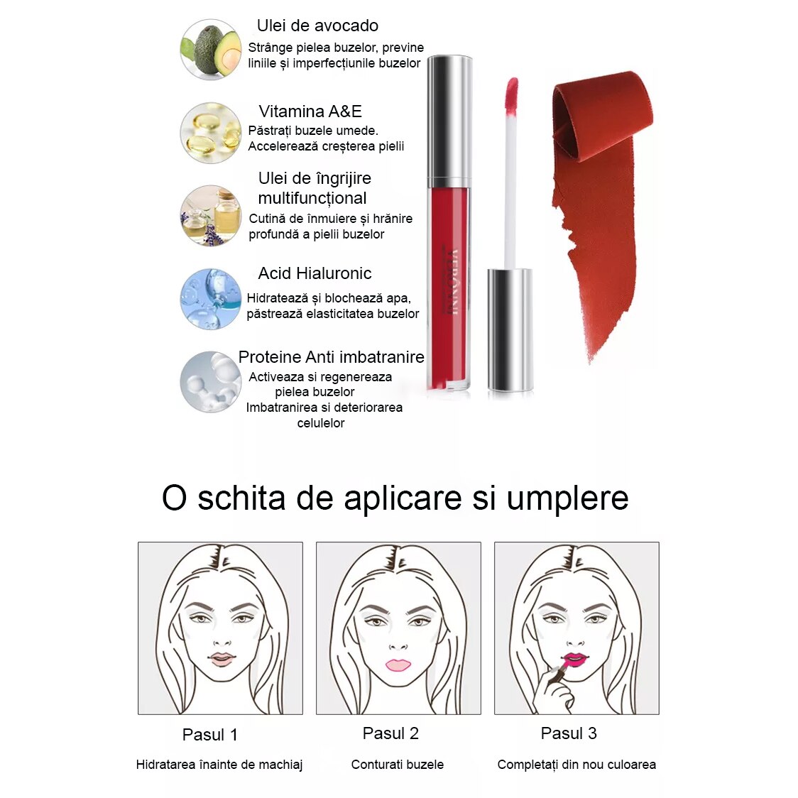 Set Ruj lichid MAT 12 Culori diferite rezistent la transfer, Veronni 6 ...