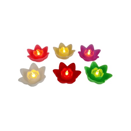 Set 6 Lumanari Led, Forma Floare de Lotus, Multicolor, 8 x 3 cm ...