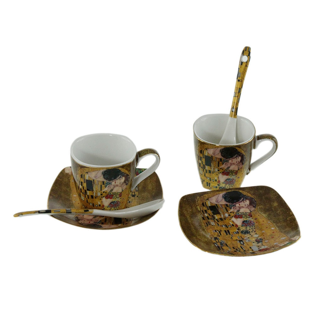 Set 2 cani cafea, Gustav Klimt, Portelan, Model Sarutul, 60 ml ...