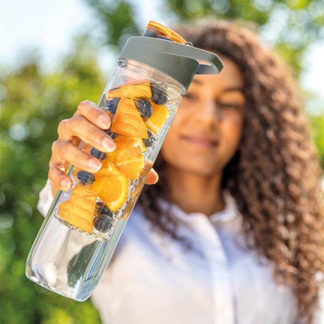 Sticla cu infuzor, Ronic, din tritan, 800 ml, transparent/portocaliu ...