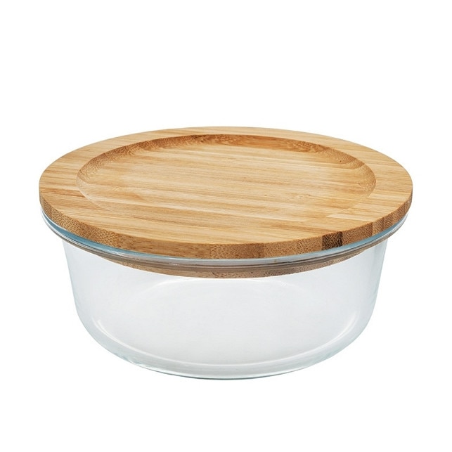 Recipient depozitare din sticla borosilicat cu capac bambus ermetic cu ...