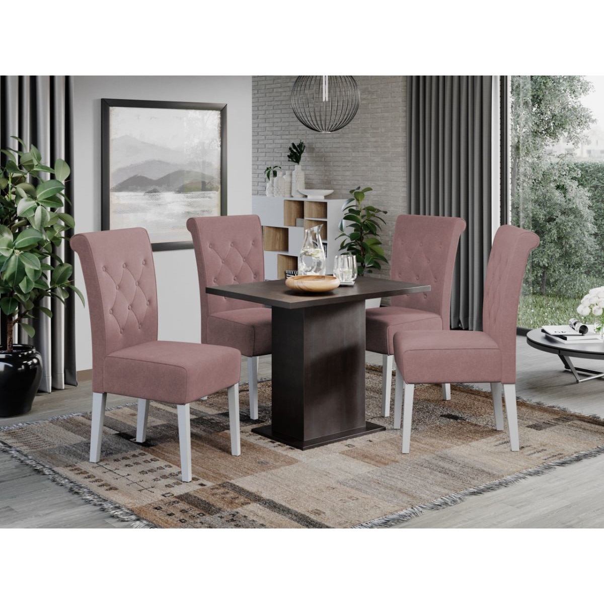 Scaun tapitat, Laguna, Oslo Velvet 6, Roz, 46 x 51 x 103 cm, Picioare ...