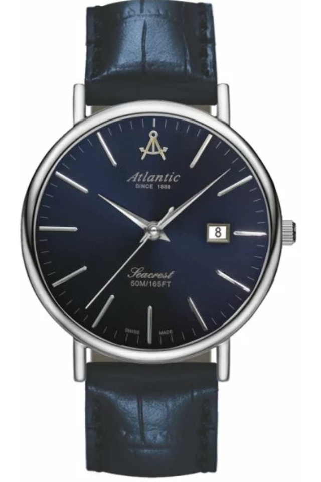 Ceas barbatesc Atlantic, Curea din piele, Albastru - eMAG.ro