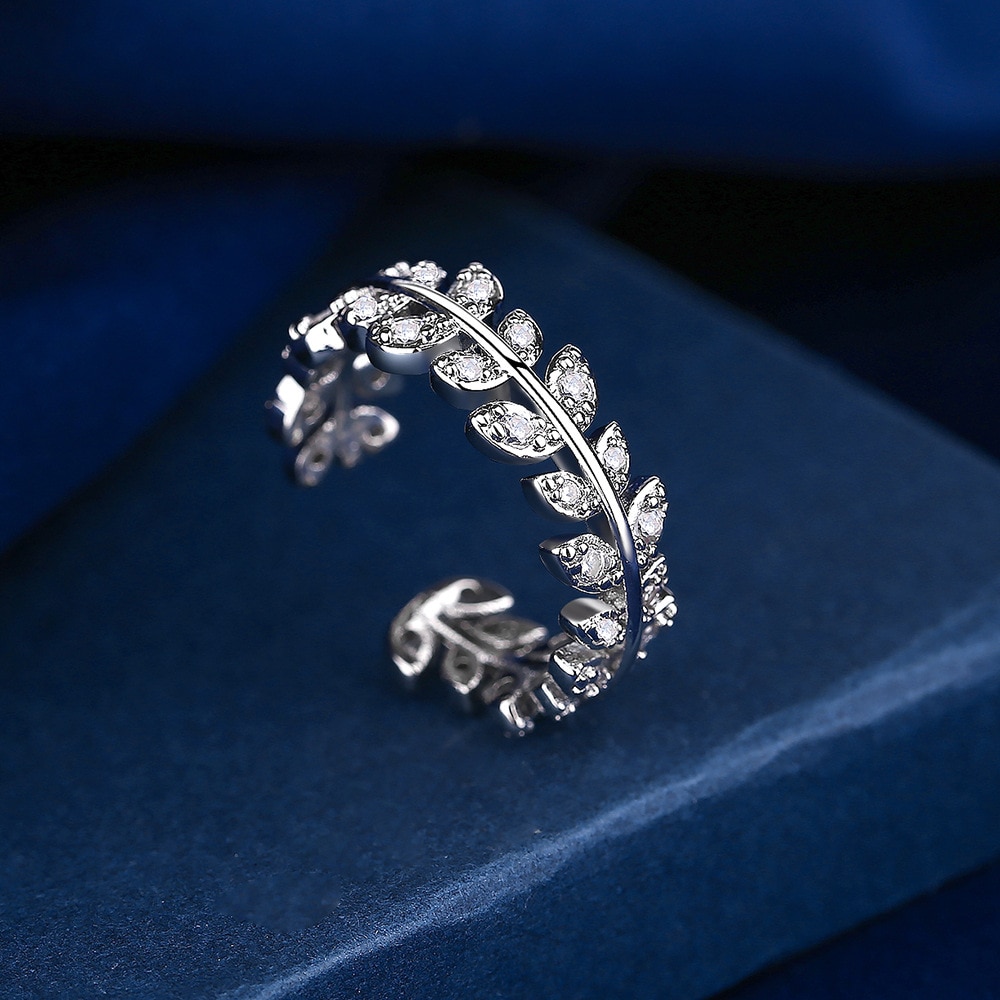 Inel cu frunze de viata pentru femei, intarsit cu zircon, argint S925 ...