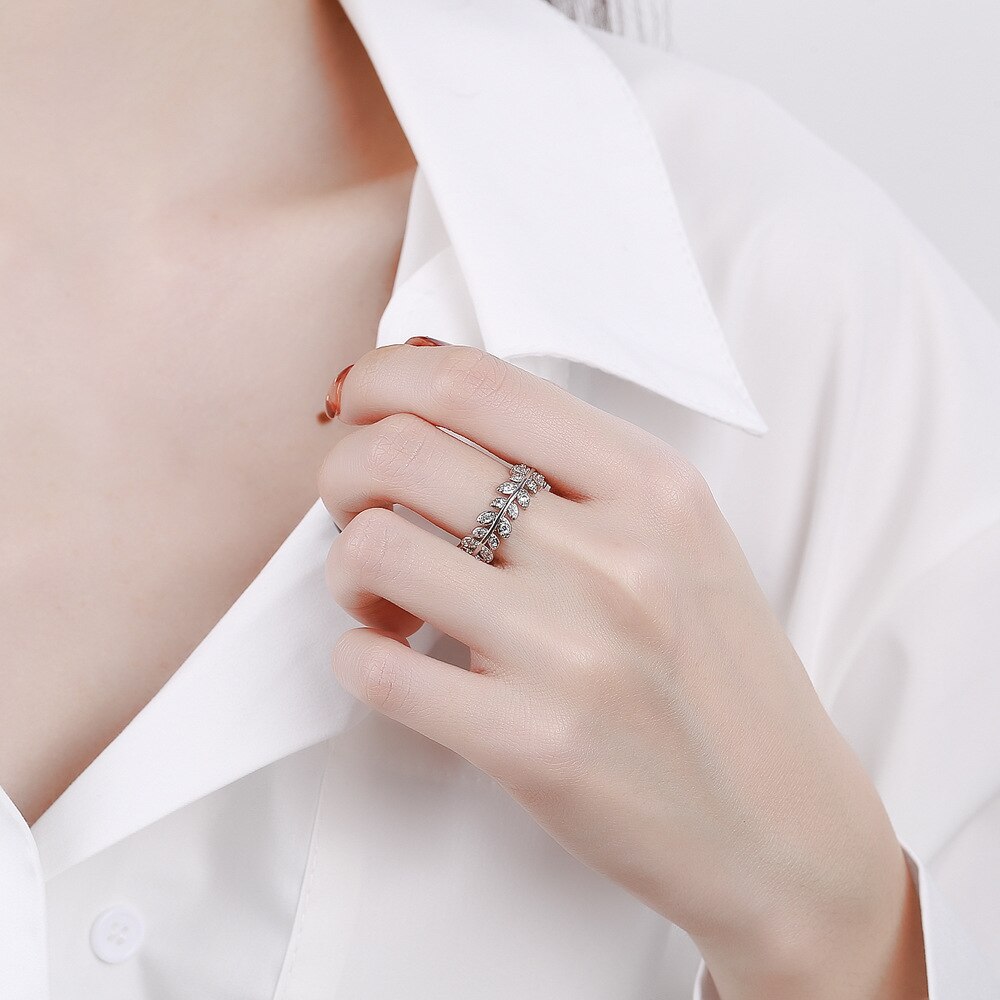 Inel cu frunze de viata pentru femei, intarsit cu zircon, argint S925, Reglabila - eMAG.ro