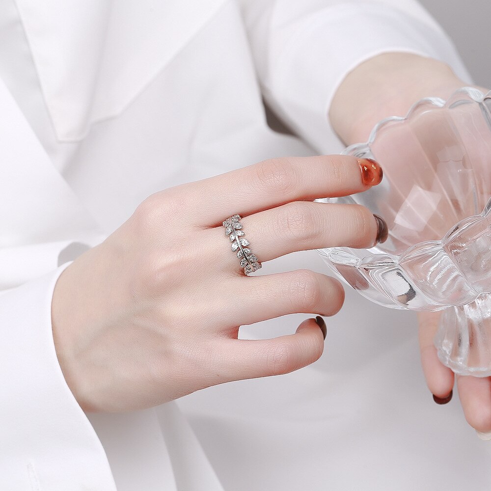 Inel cu frunze de viata pentru femei, intarsit cu zircon, argint S925, Reglabila - eMAG.ro