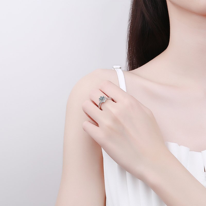 Inel de logodna Moissanite, intarsit cu zircon, argint S925, Reglabila - eMAG.ro