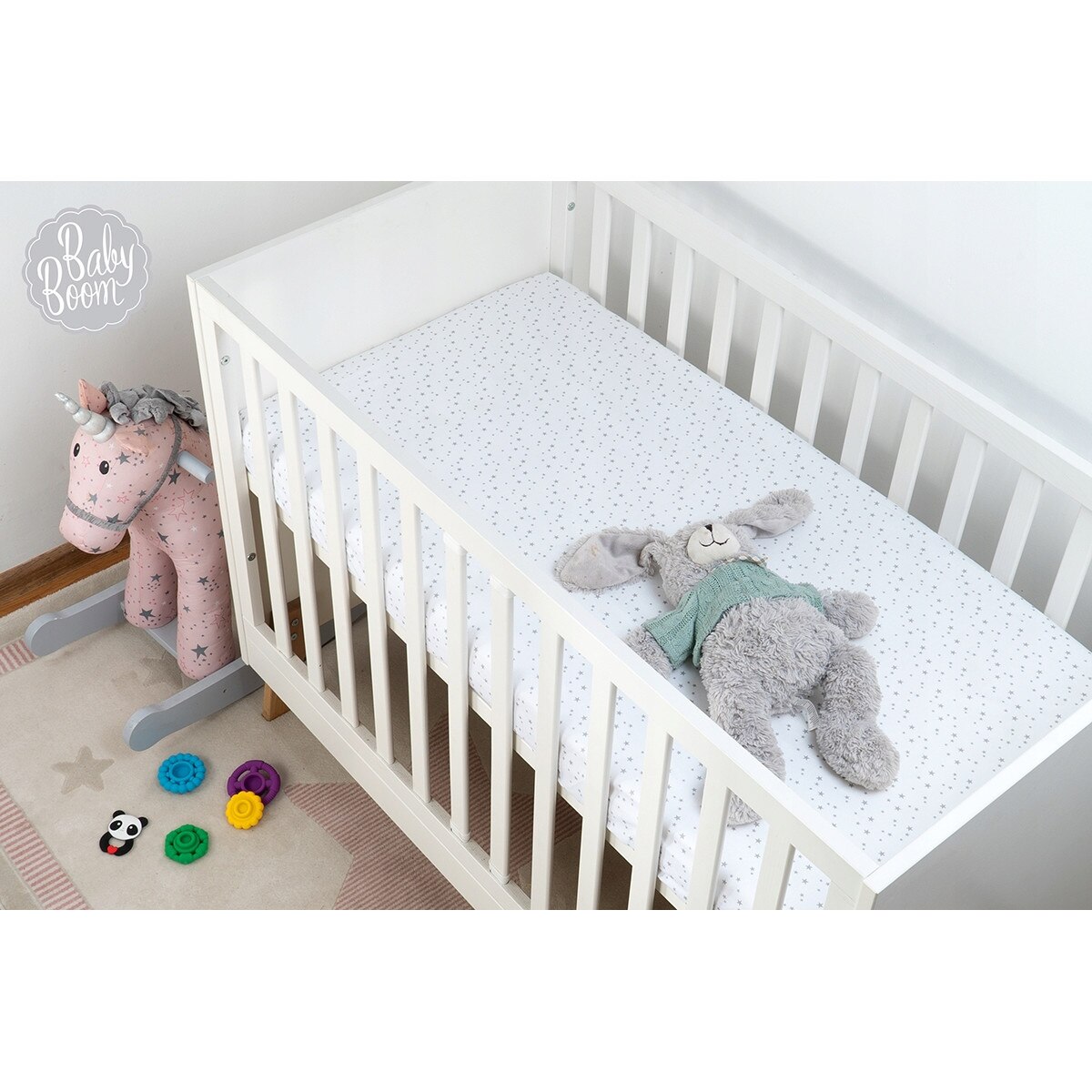 Cearceaf pentru pat Constelatie, BabyBoom, bumbac, 120 x 60 cm, Alb ...
