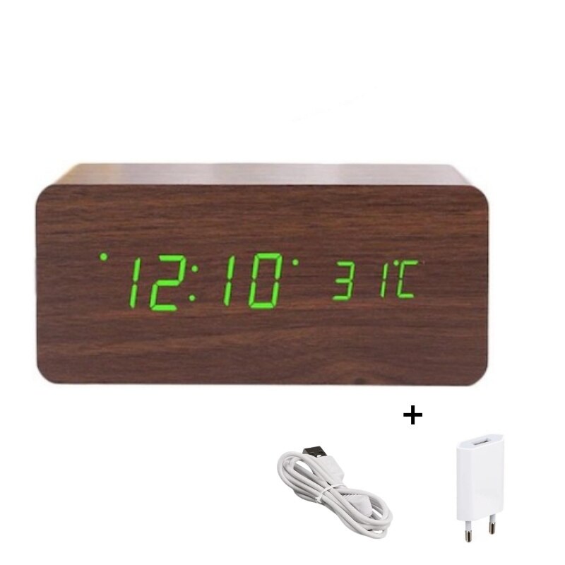 Ceas Electronic de Masa cu LED Verde, Termometru, Alarma si Control Vocal – Dimensiuni 15x7x4 cm ...