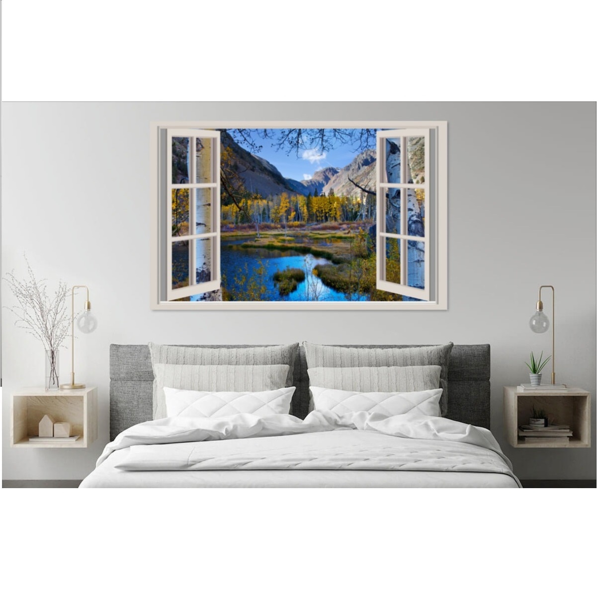Картина на платно, Пейзаж на прозореца, природа, езеро, гора, планини ...