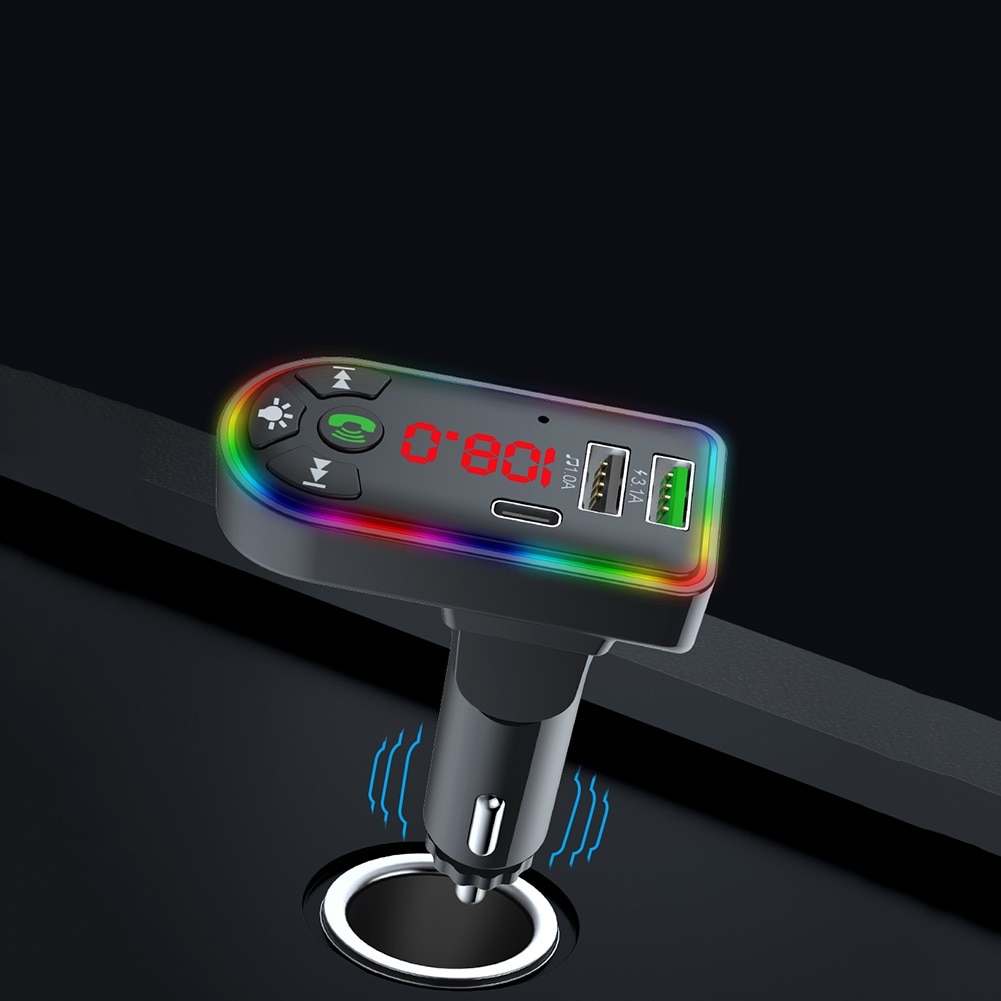 Modulator FM auto, F7, Slot SD, Bluetooth 5.0, USB/USB-C, Lumini ...