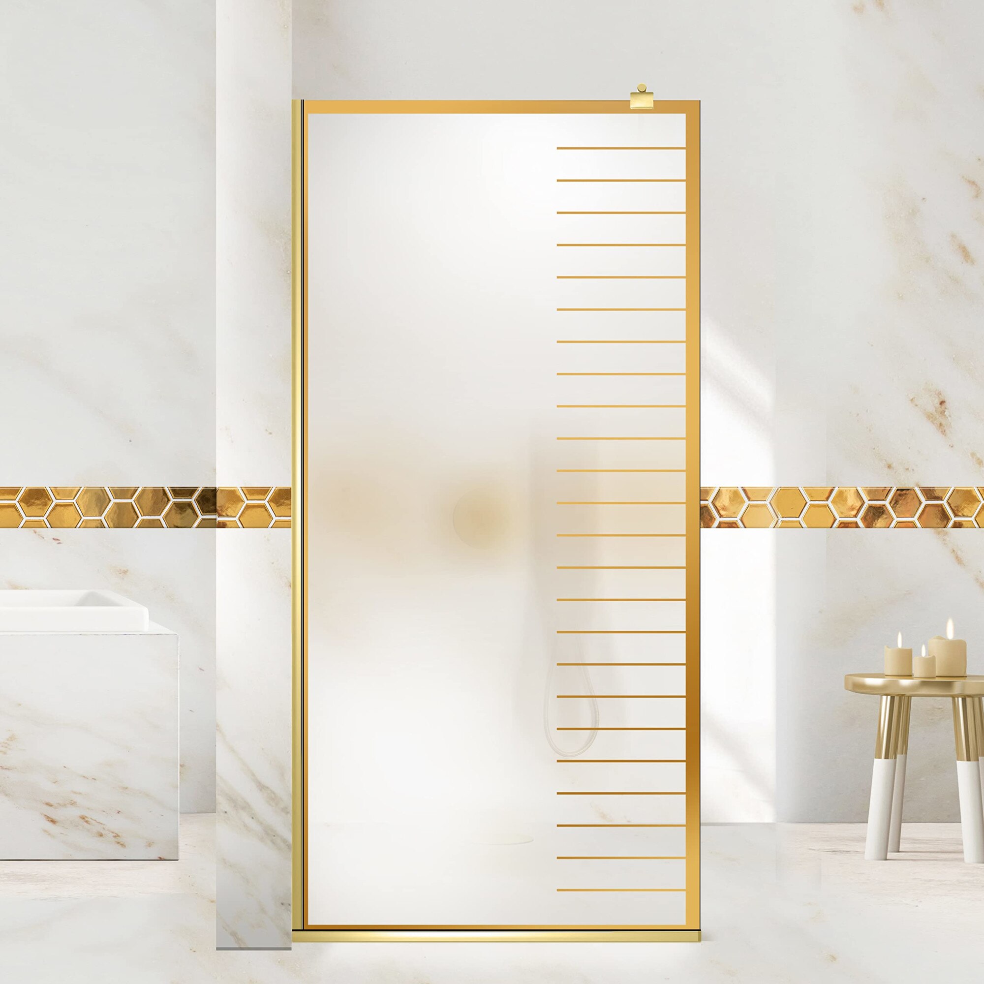 Paravan dus walk-in Aqua Roy ® Gold, model Supreme auriu, sticla 8 mm ...