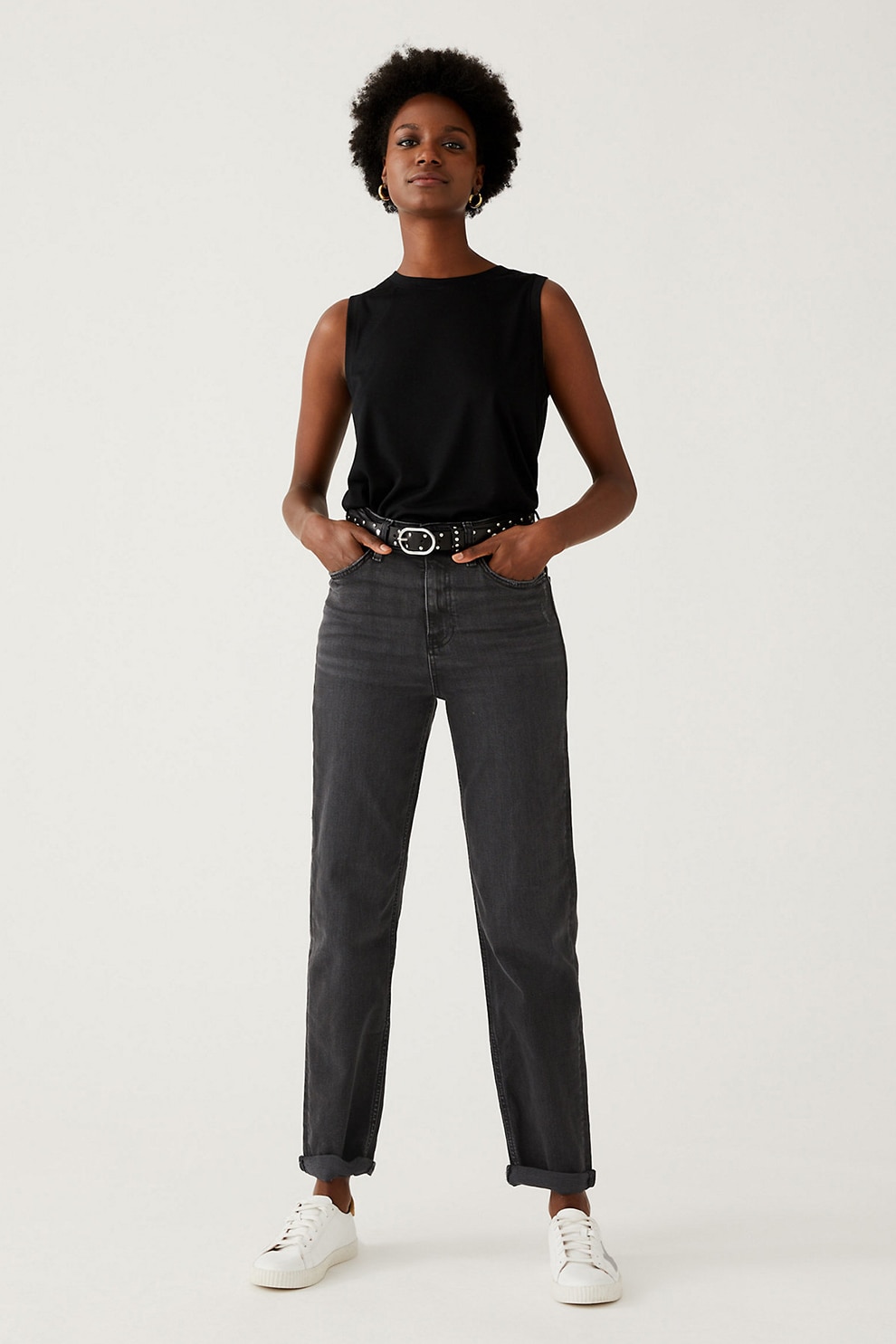 Marks & Spencer, Blugi crop boyfriend, Gri antracit, 24 - eMAG.ro