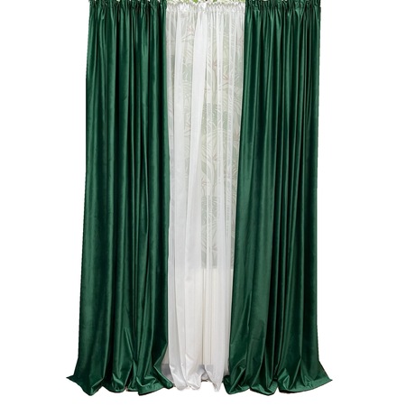 Set draperii catifea si perdea voal, culoare verde/alb, din colectia ...