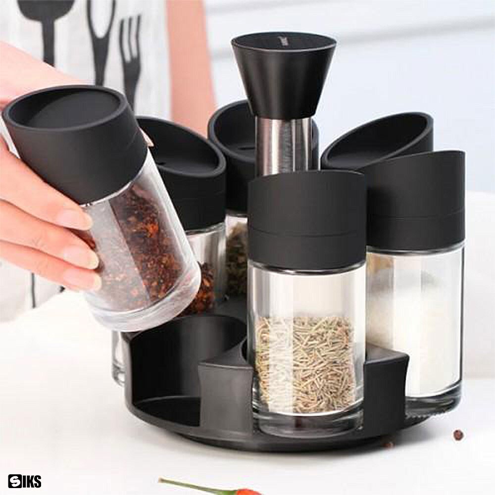 Комплект от 6 контейнера за подправки SIKS, въртяща се поставка ...