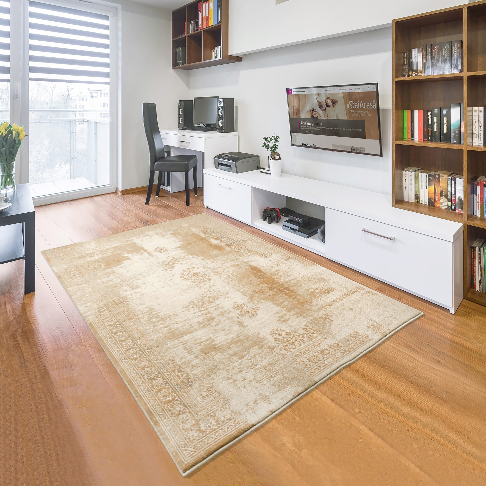 Covor OLLI Bella din Lana, Design Vintage, Bej/Crem, 200cm x 300cm ...