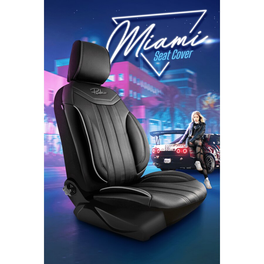 Set huse scaun auto, Panda, Miami, Piele ecologica, Universale Fata ...