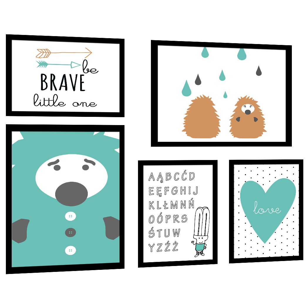 Set tablouri cu rama PoStar, Anime/Animalute/Scris, 5 Bucati - eMAG.ro