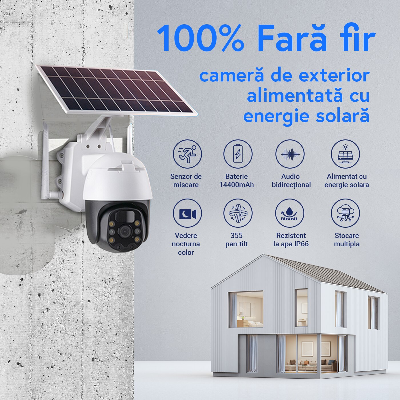 Camera de supraveghere exterior PTZ Wireless cu panou solar ZoomEye ...