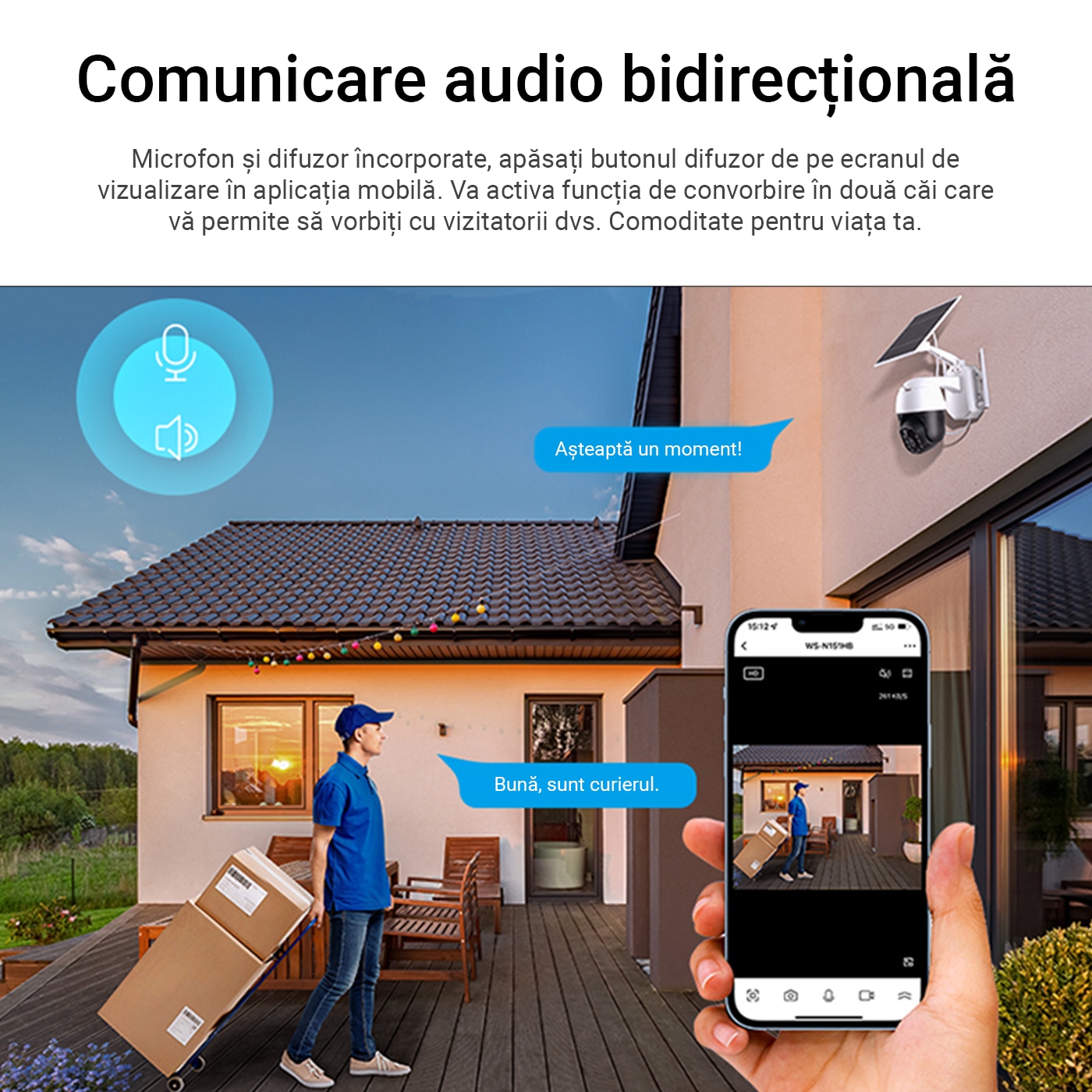 Camera de supraveghere exterior PTZ Wireless cu panou solar ZoomEye ...