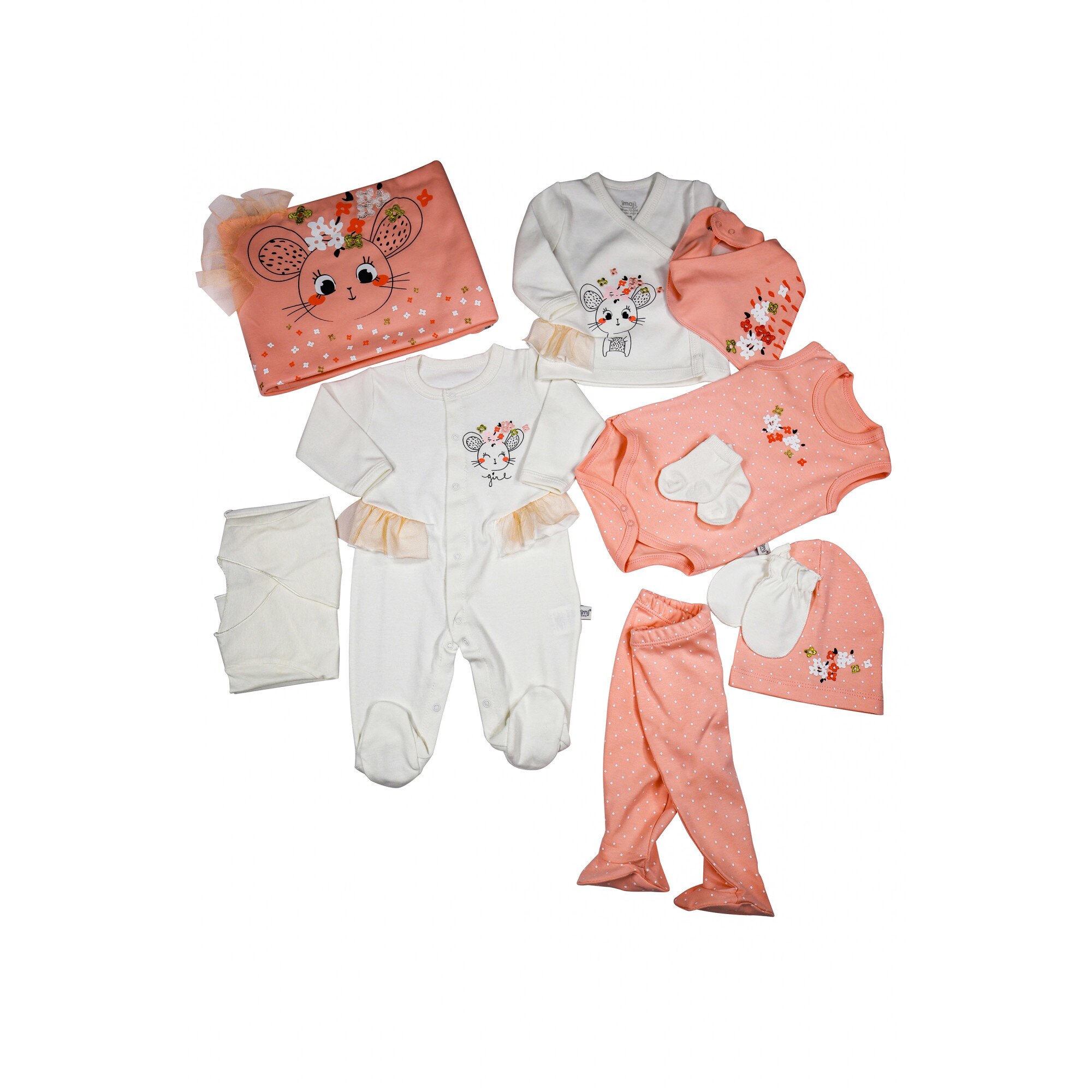 Set "Miraj" Bebelusi/Nou-Nascut Fetite 10 Piese,100% Bumbac, Anti ...