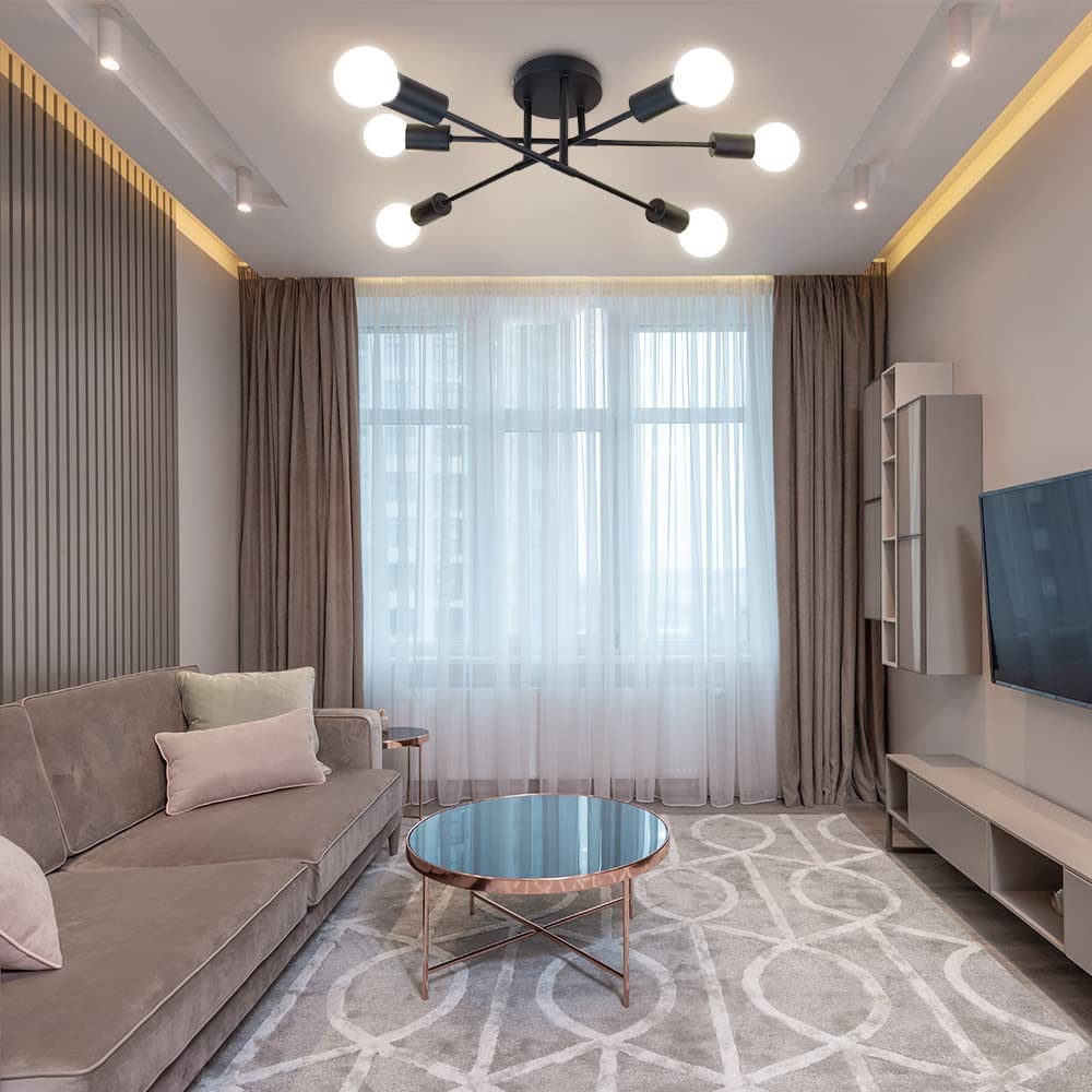 Lustra moderna, metal, 6x E27, stil industrial, Negru - eMAG.ro