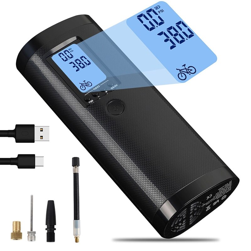 Compresor portabil pentru bicicleta, afisaj digital, reincarcabil, USB ...