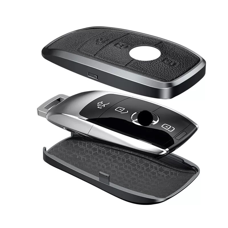 Husa aluminiu cu piele negru pentru cheie Mercedes Benz Ac E S G GLS ...