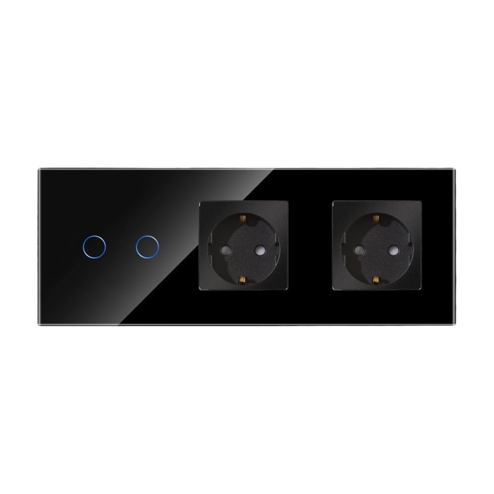 Intrerupator Dublu cu 2 Prize cu Rama din Sticla LUXION, Negru - eMAG.ro