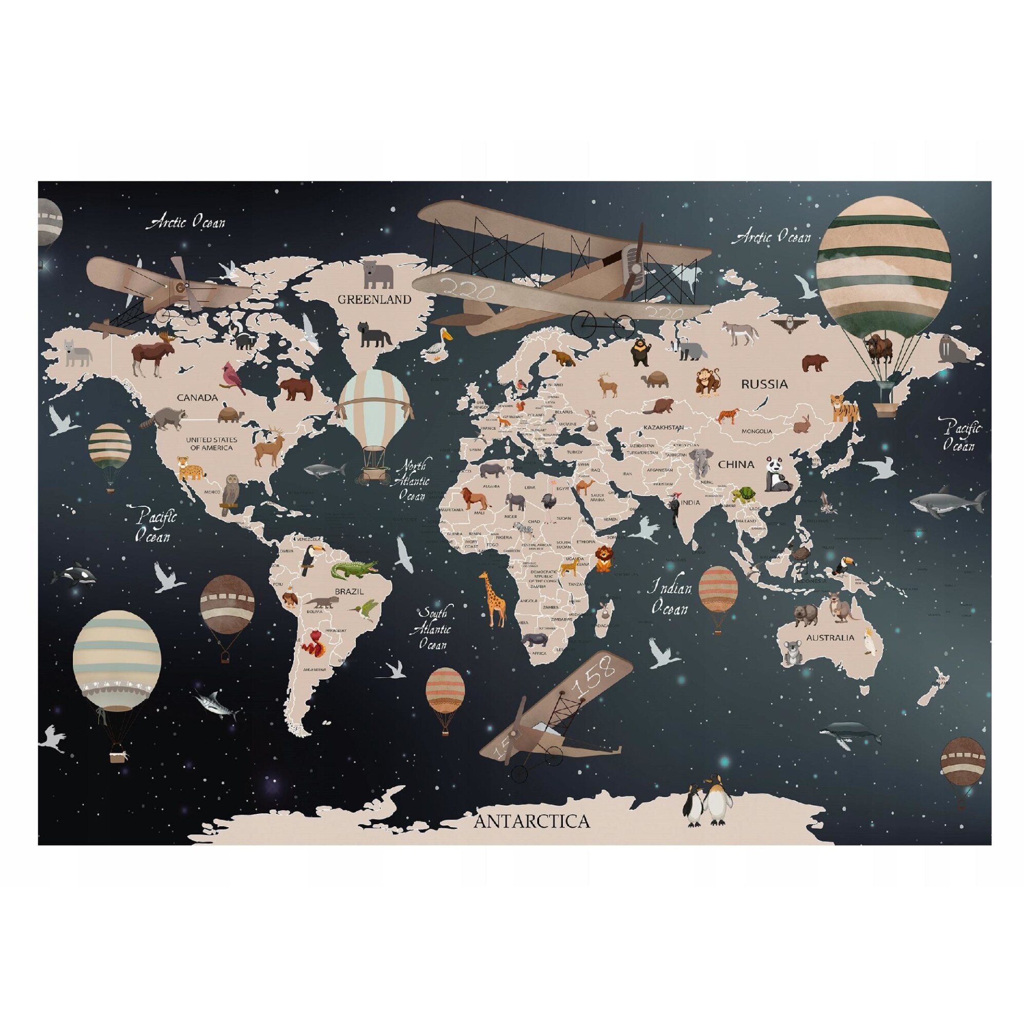 Tapéta Kids Animals World Map 416x254 cm, Biztonságos a gyermekek ...