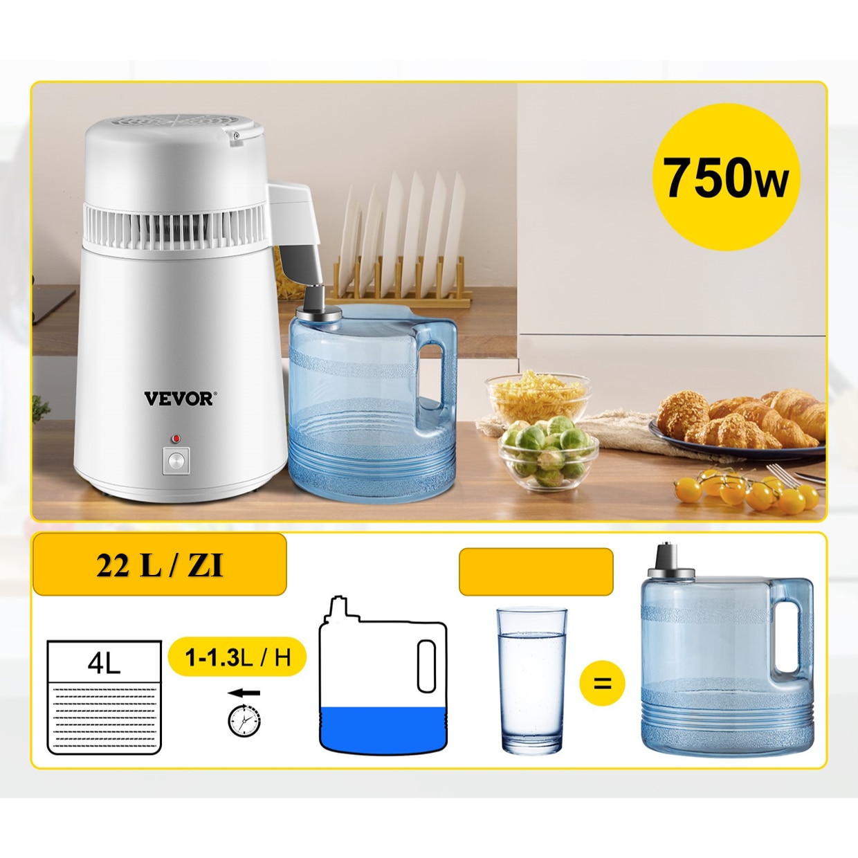 Електрически дестилатор за вода, 750 W, неръждаема стомана, 4L - eMAG.bg