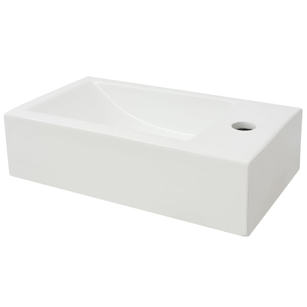 Chiuveta Modern ceramica dreptunghiulara cu preaplin 46x25,5x12 cm alb ...