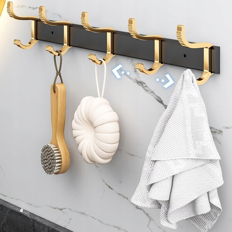 Suport prosoape, 5 carlige duble, glisante, Aluminiu, Negru/Auriu - eMAG.ro