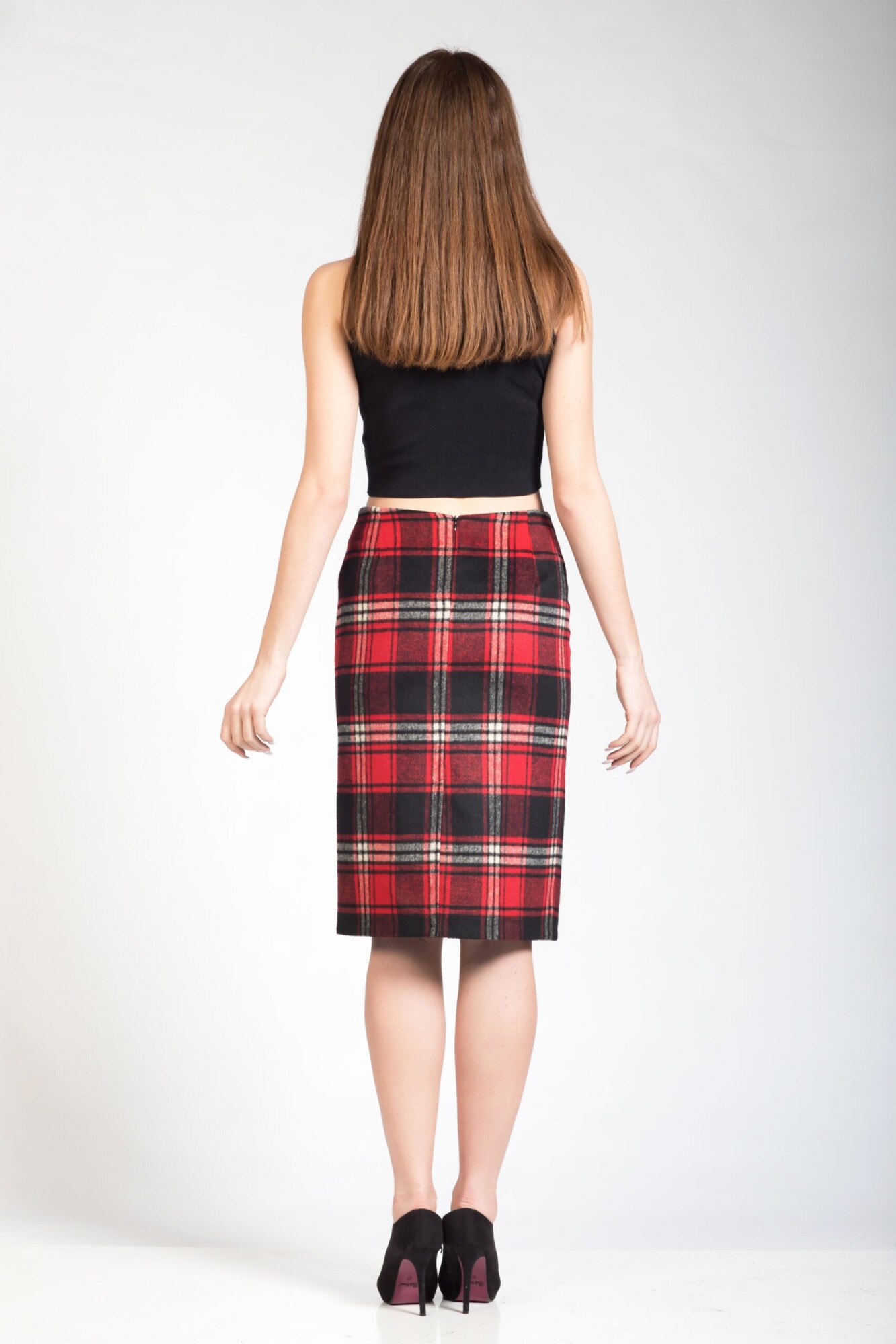 Fusta dama, Fent, Poliester, Model carouri, Rosu/Negru, M - eMAG.ro