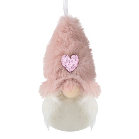 Ornament Pom de Craciun, Gnom Mos Craciun Alb Roz din Blana, 6x11 cm ...