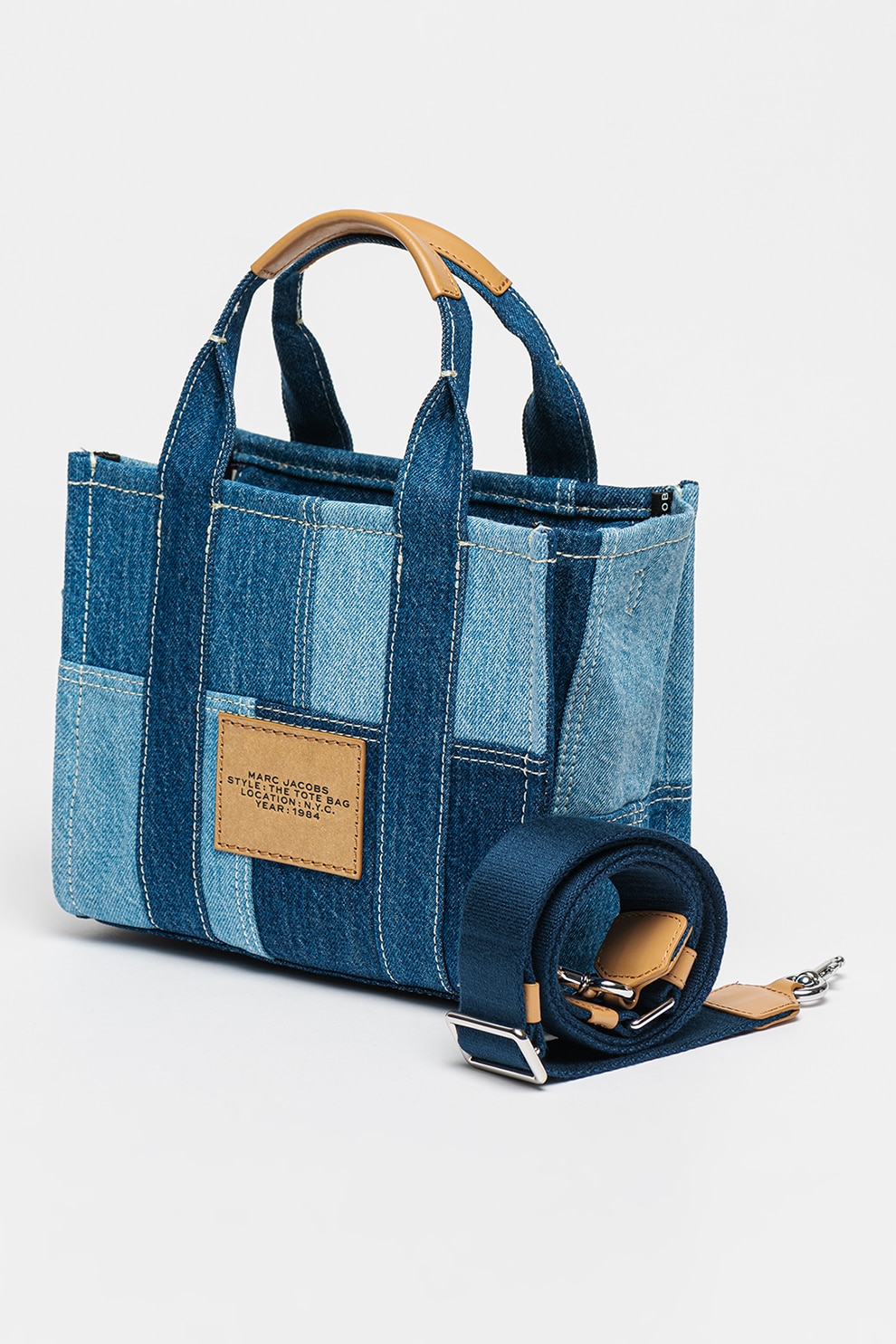 Marc Jacobs, Geanta tote mini de denim, Albastru marin - eMAG.ro