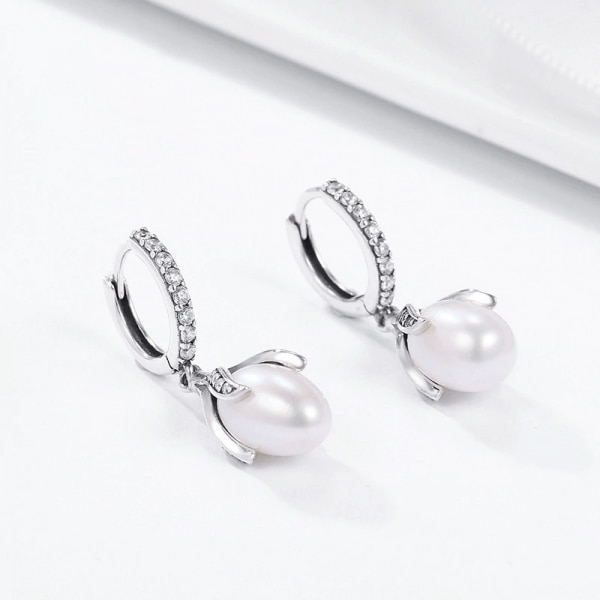 Cercei cu tortita Argint 925 Krassus Drop of Tulip, cu perla, model floare - eMAG.ro