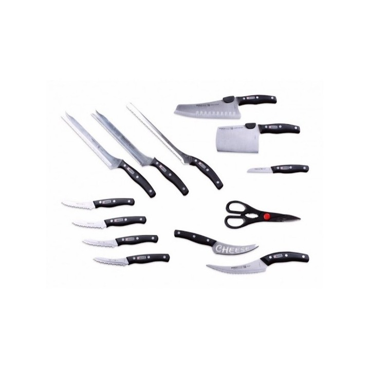 12 db kést és 1 db ollót tartalmazó készlet, kovácsolt rozsdamentes ...