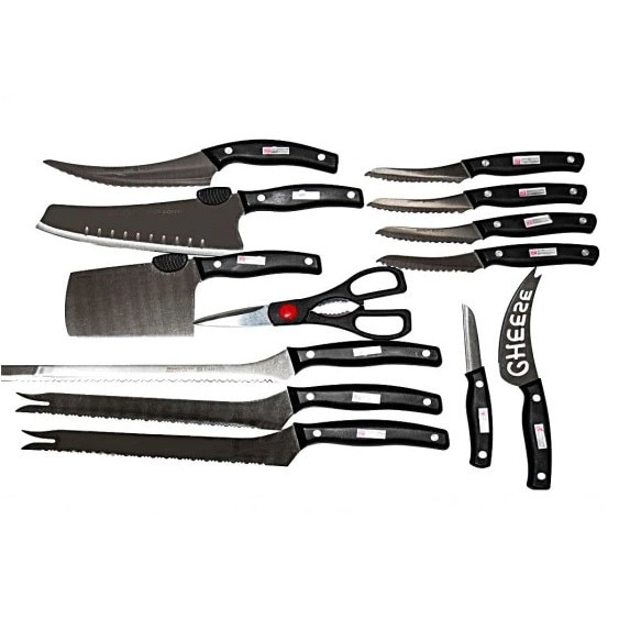 12 db kést és 1 db ollót tartalmazó készlet, kovácsolt rozsdamentes ...