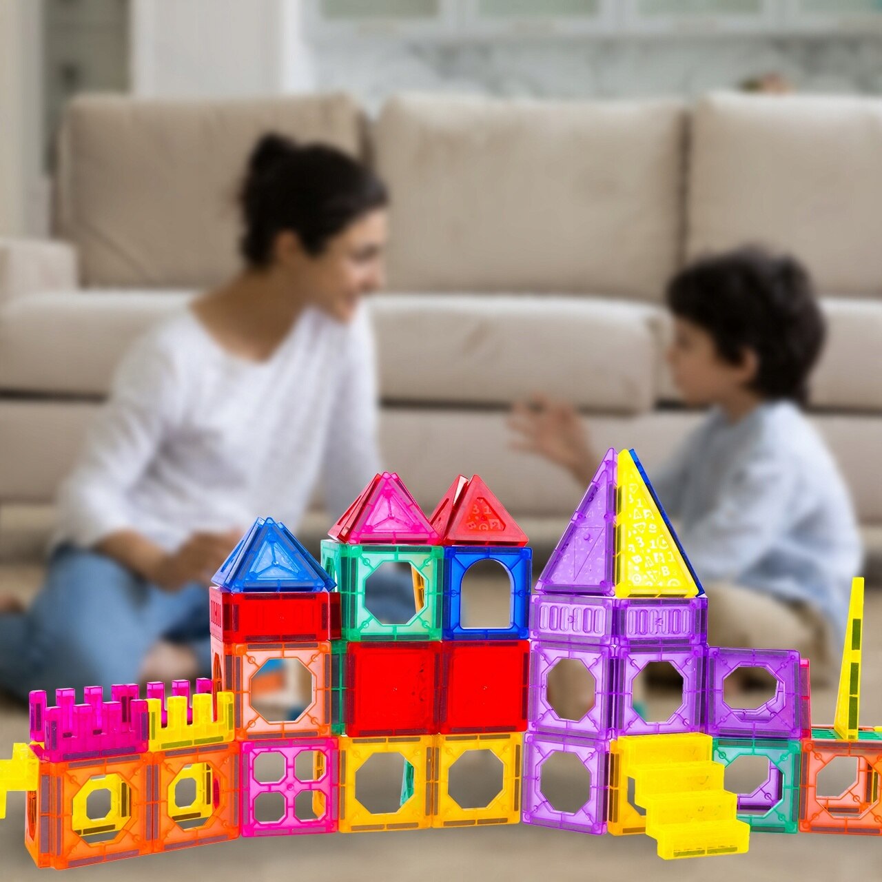 Set 110 piese magnetice de construit educational si creativ pentru ...