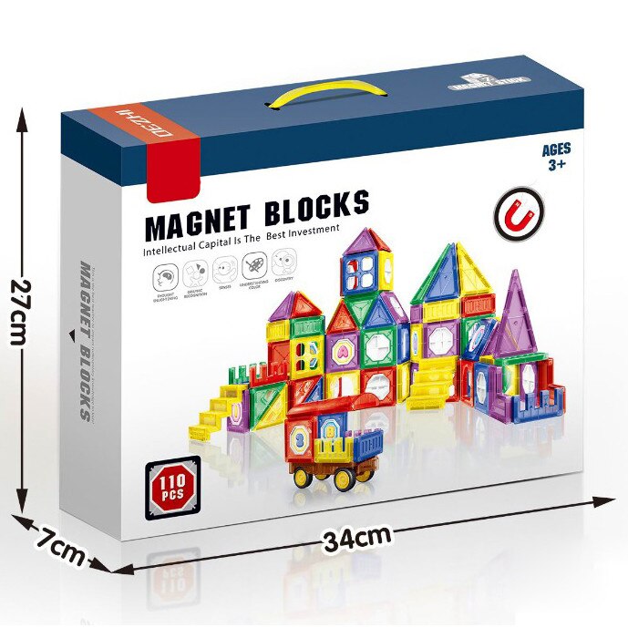 Set 110 piese magnetice de construit educational si creativ pentru ...