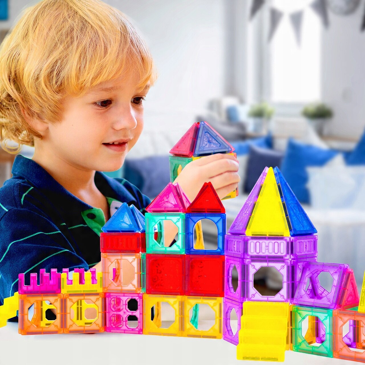 Set 110 piese magnetice de construit educational si creativ pentru ...