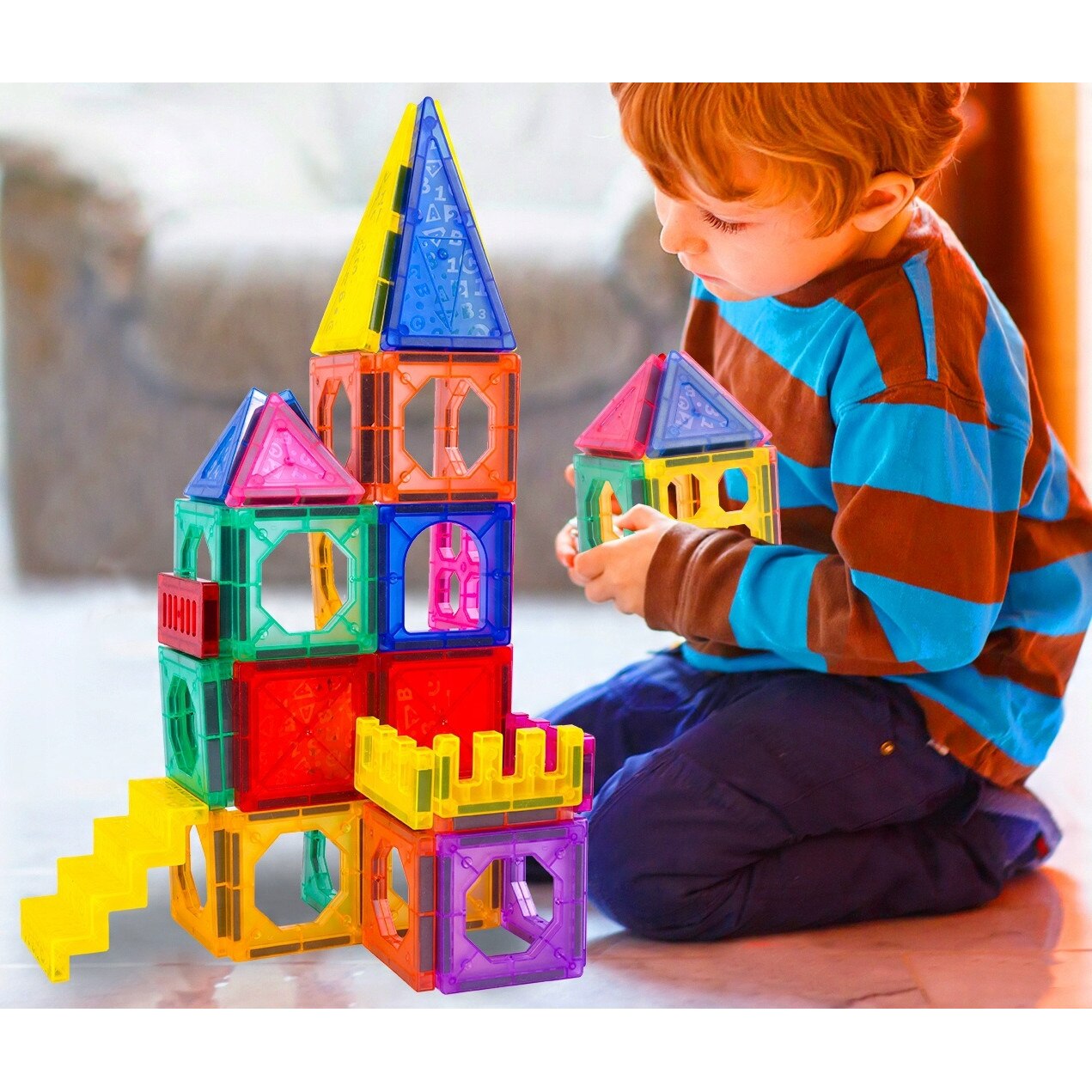 Set 110 piese magnetice de construit educational si creativ pentru ...