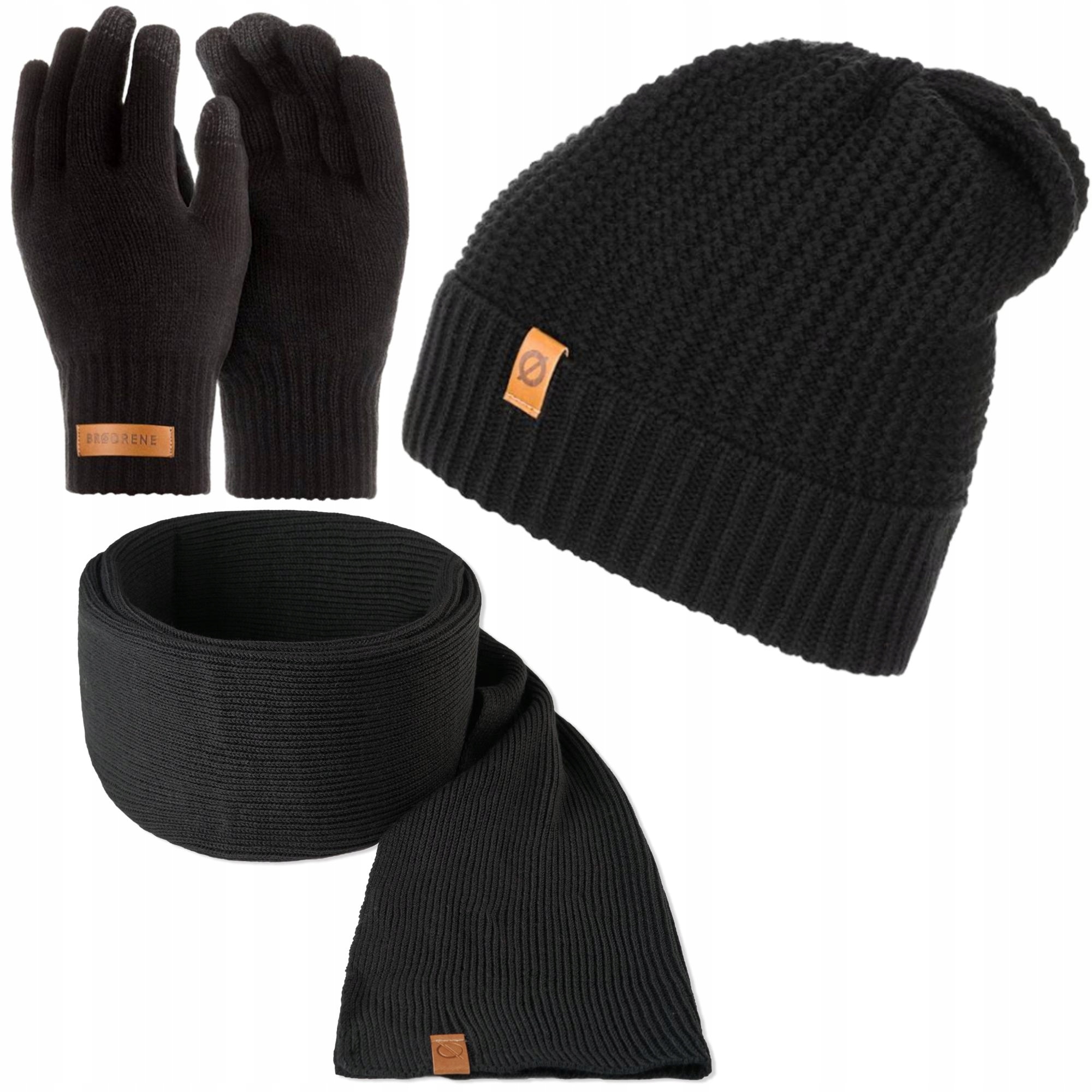 Set caciula cu fular si manusi barbati Brodrene, Acril, Negru - eMAG.ro